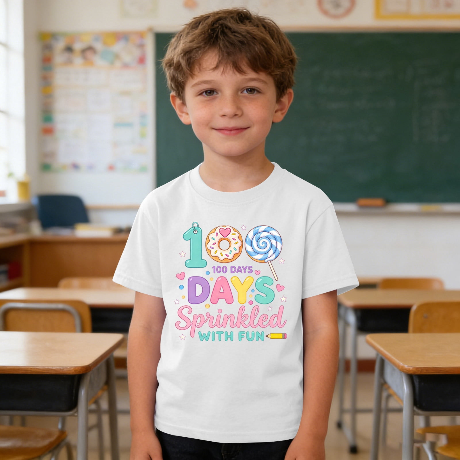 Boys Cotton Crewneck T-Shirt - White Short Sleeve Graphic Tee for Kids ...