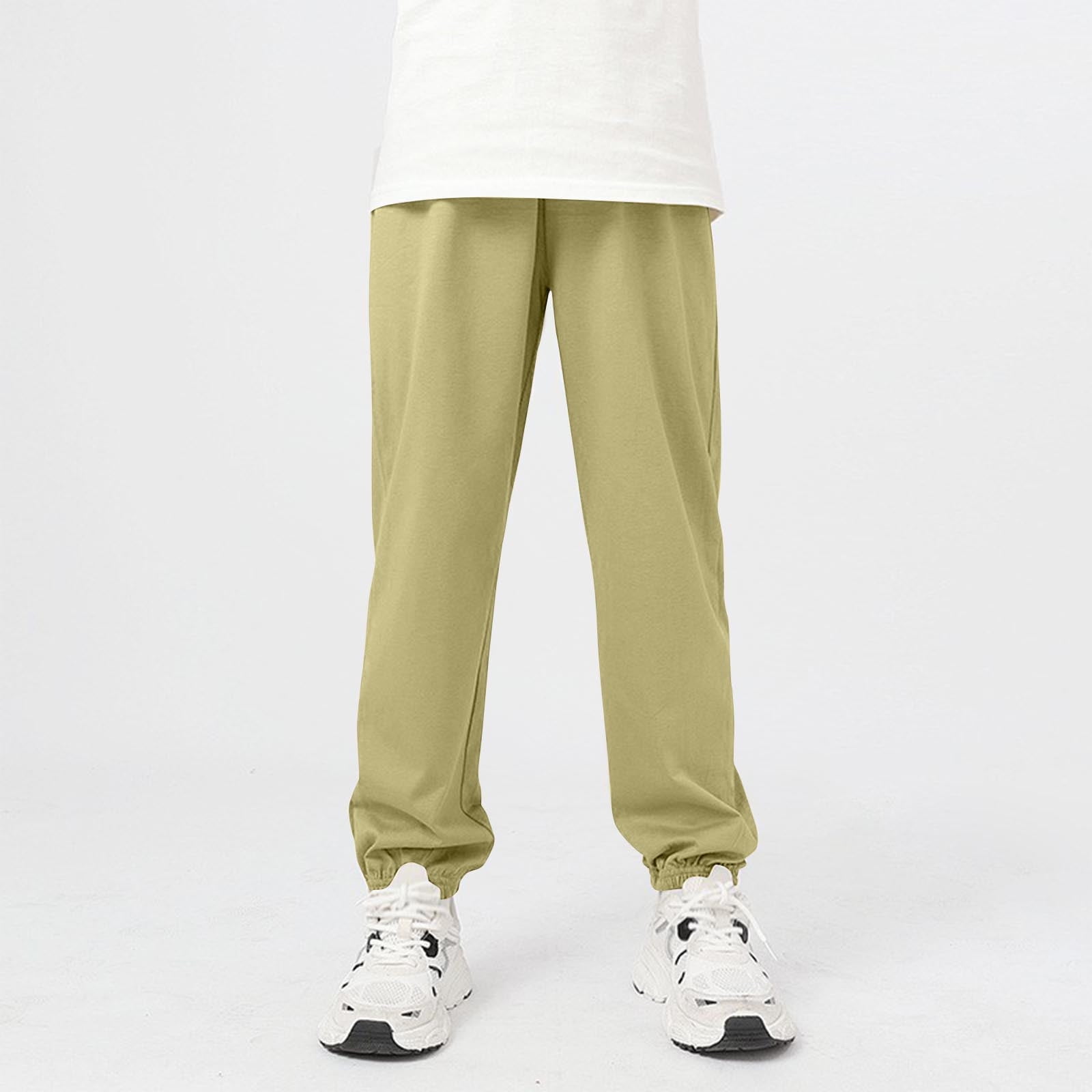 Boys Cotton Jogger Pants Elastic Ankle Cuffs Army Green Kids Sweatpants ...