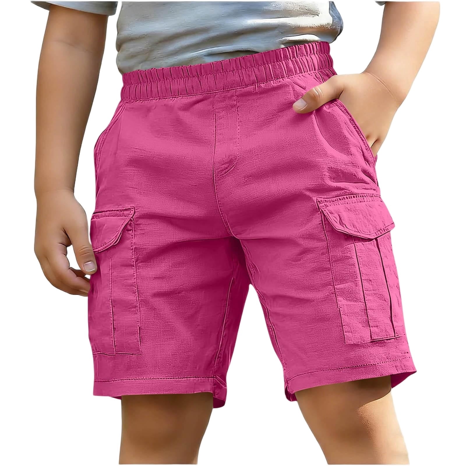 Boys Cotton Linen Cargo Shorts Summer Beach Shorts Elastic Waist ...