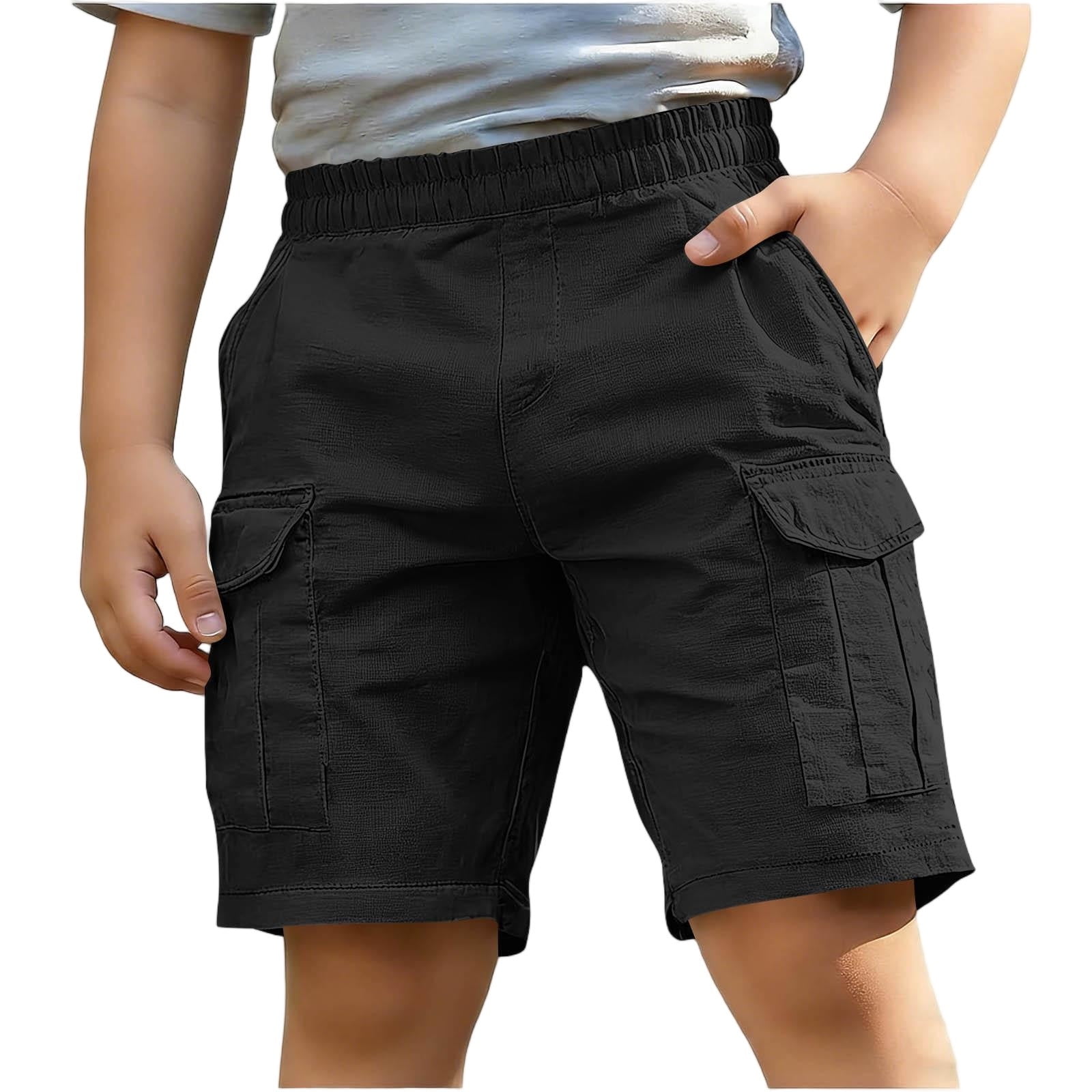 Boys Cotton Linen Shorts Elastic Waist Straight Leg Cargo Shorts Pants ...
