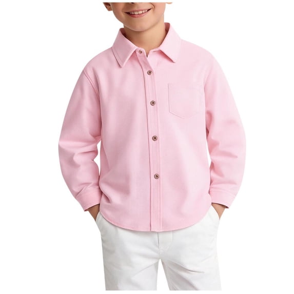 Boys Cotton Long Sleeve Shirts Lapel Collared Button Down School ...