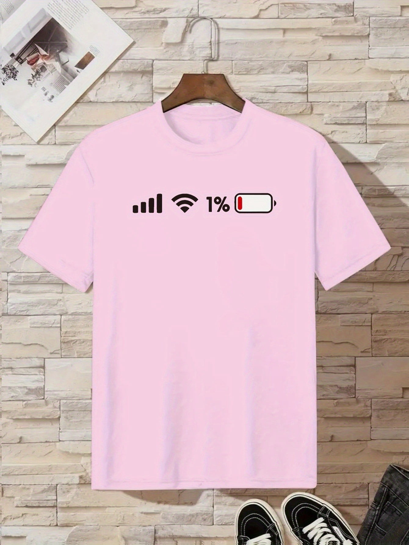 Boys' Cotton T-Shirt with "1% Battery Charge Indicator" Graphic ...