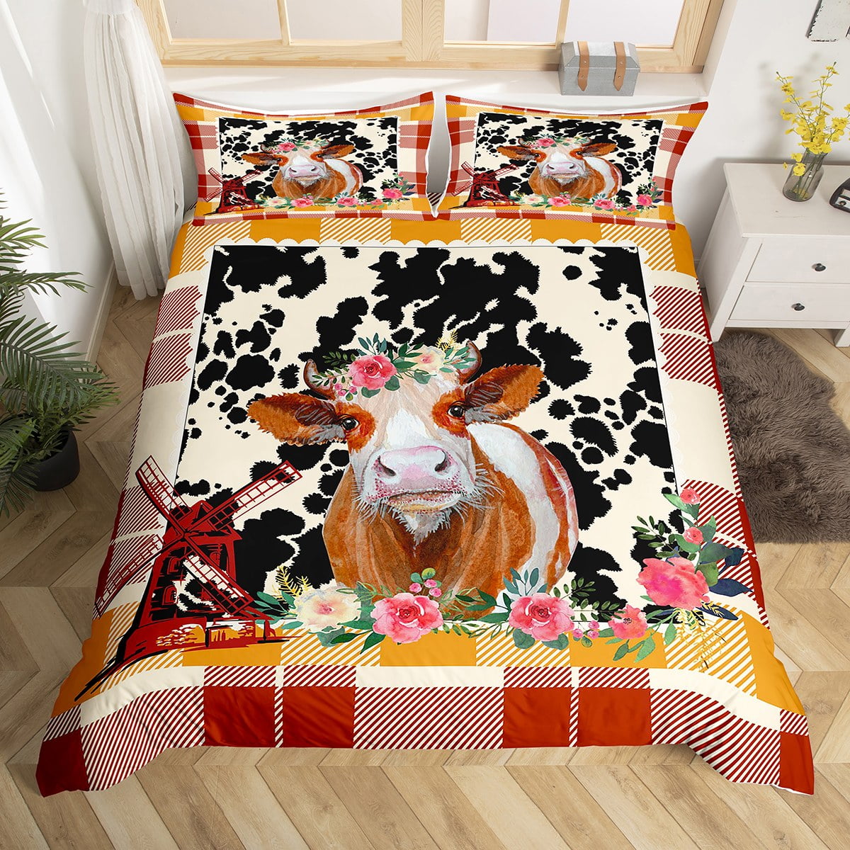 Boys Cow Print Comforter Cover Full Size Rustic Cowhide Duvet Cover ...