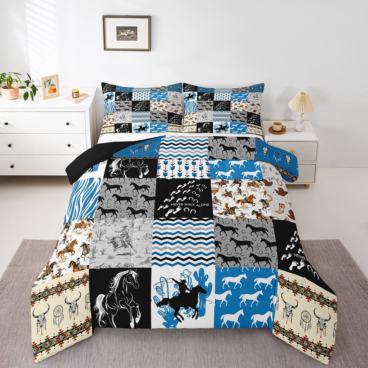 Cowboy Bedding Western Horse Bull Comforter Set,American Desert Cactus ...