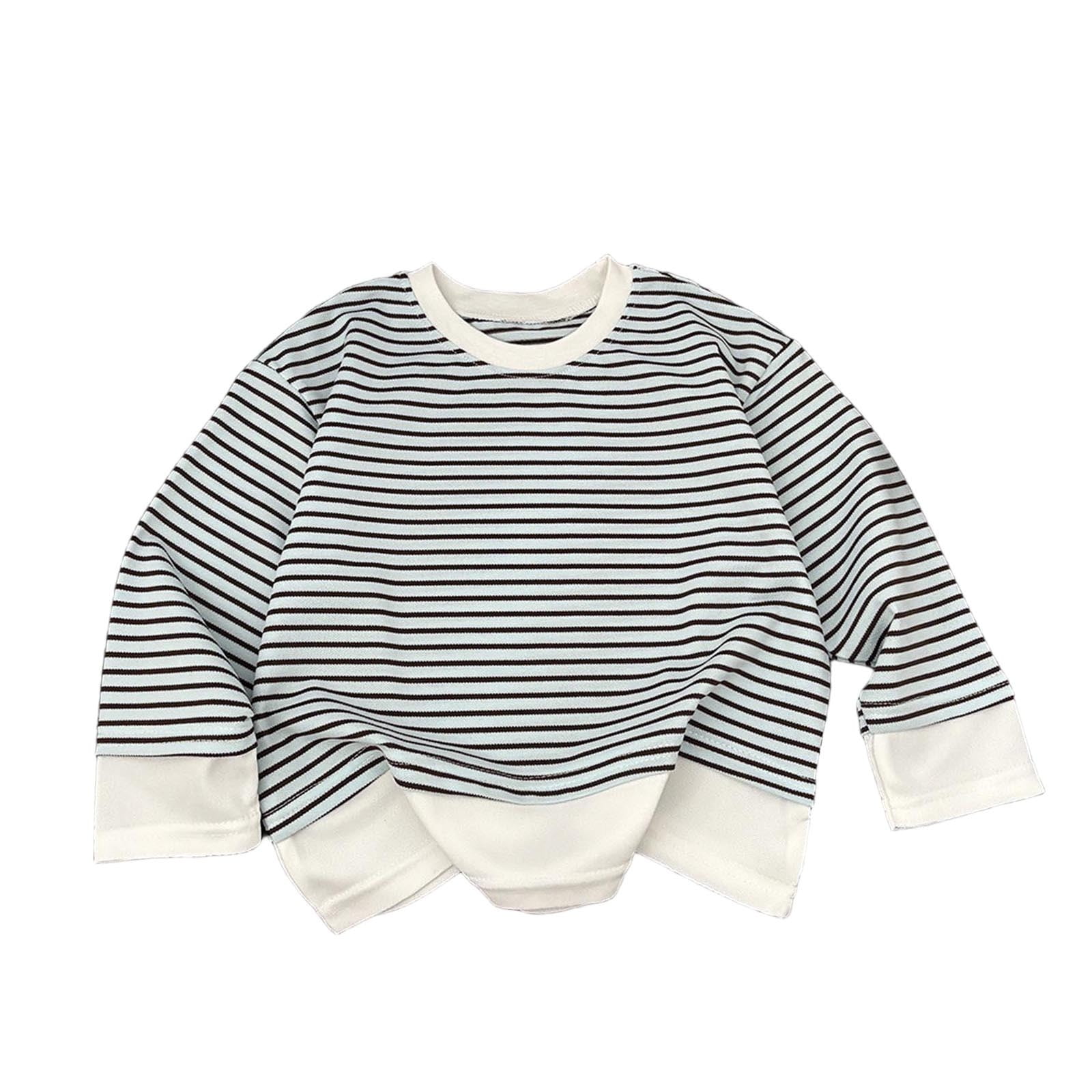 Boys Crew Neck Sweatshirts Long Sleeve Stripes Fake Two Piece Pullover ...