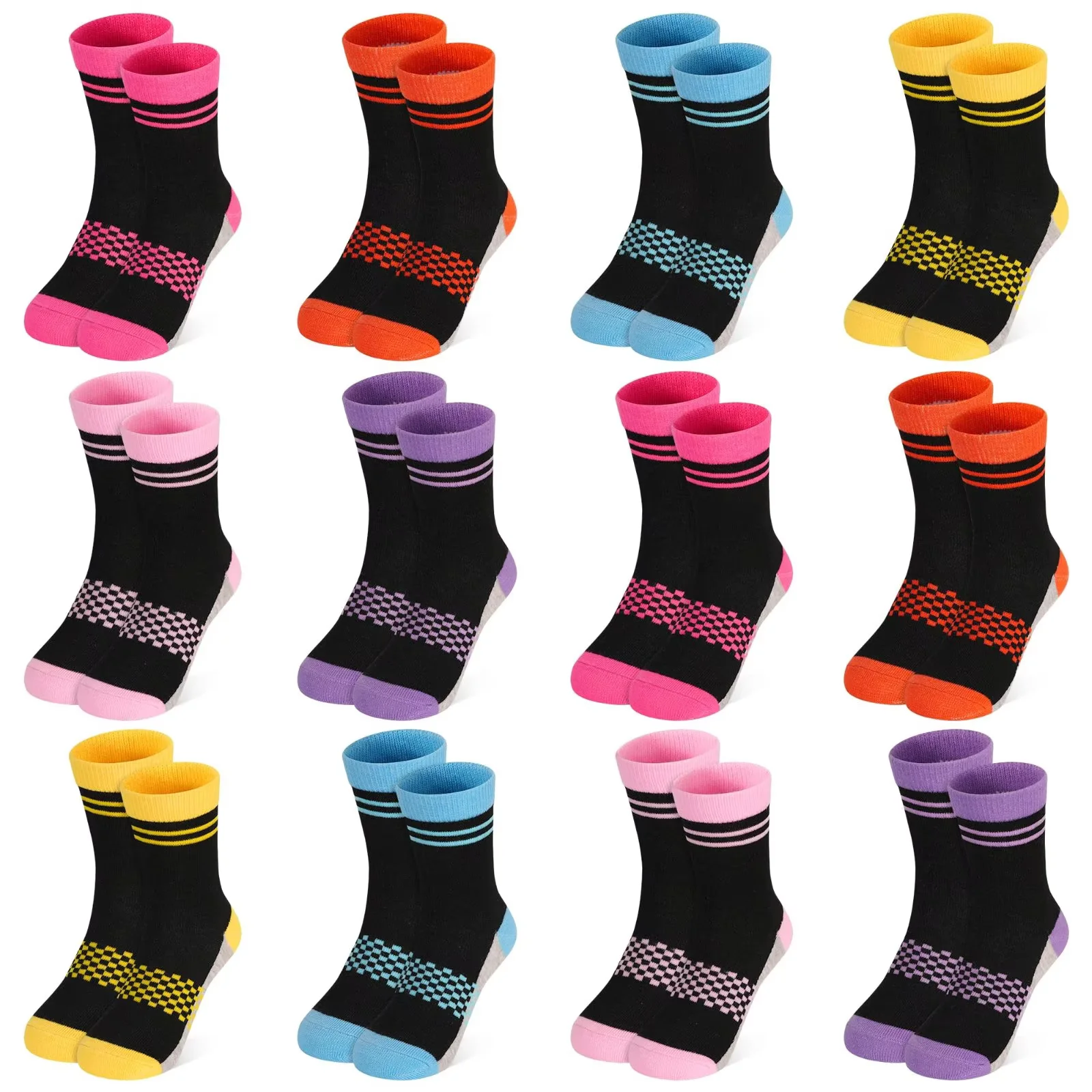 HYCLES, Boys Crew Socks, 12 Pairs, Athletic Cushioned Soft Kids Socks ...