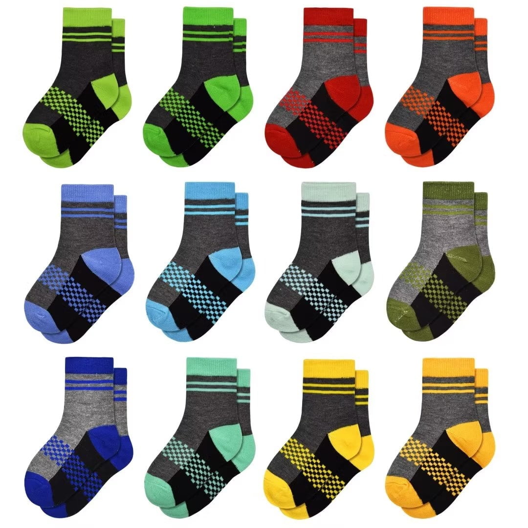 Boys Crew Socks Novelty Plaid Kids Multiple Colour Elastic Mid Cut ...