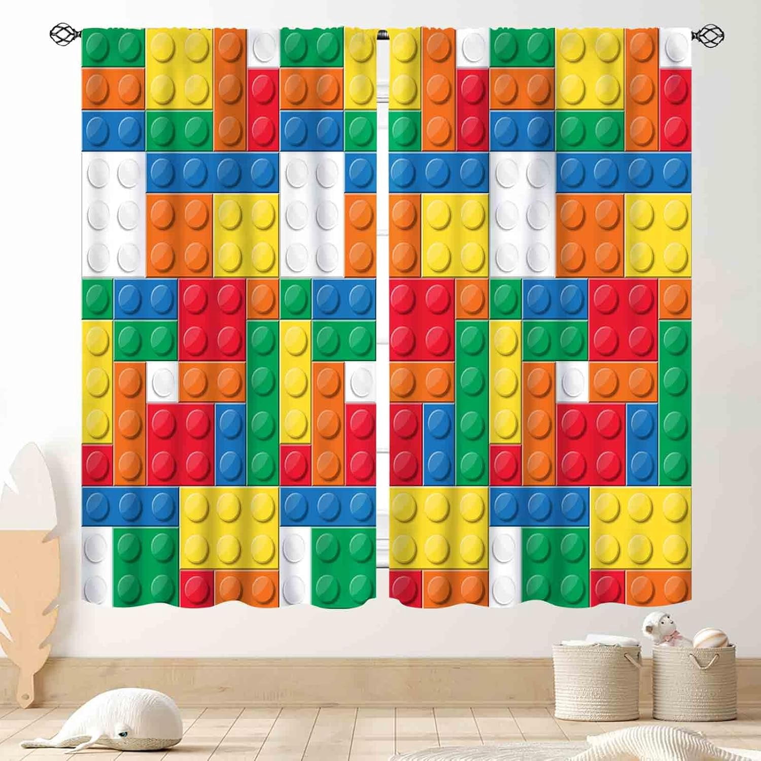 Boys Curtains for Bedroom Building Blocks Curtains, Colorful Plastic ...