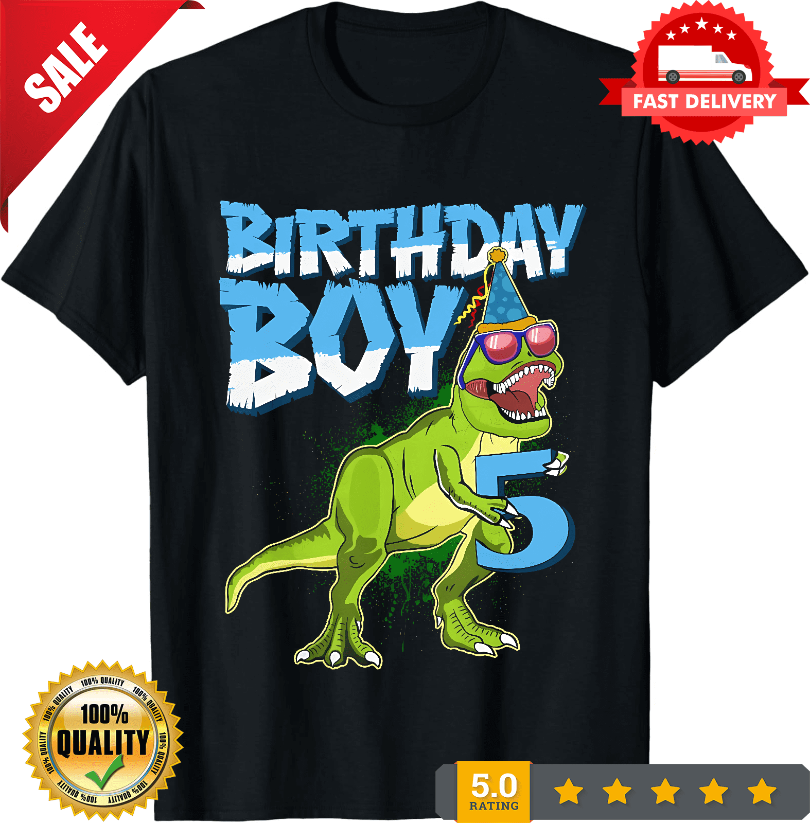 Boys Cute 5th Birthday Dinosaur T Shirt Dino Fan Novelty, CROWD FAVORIT ...