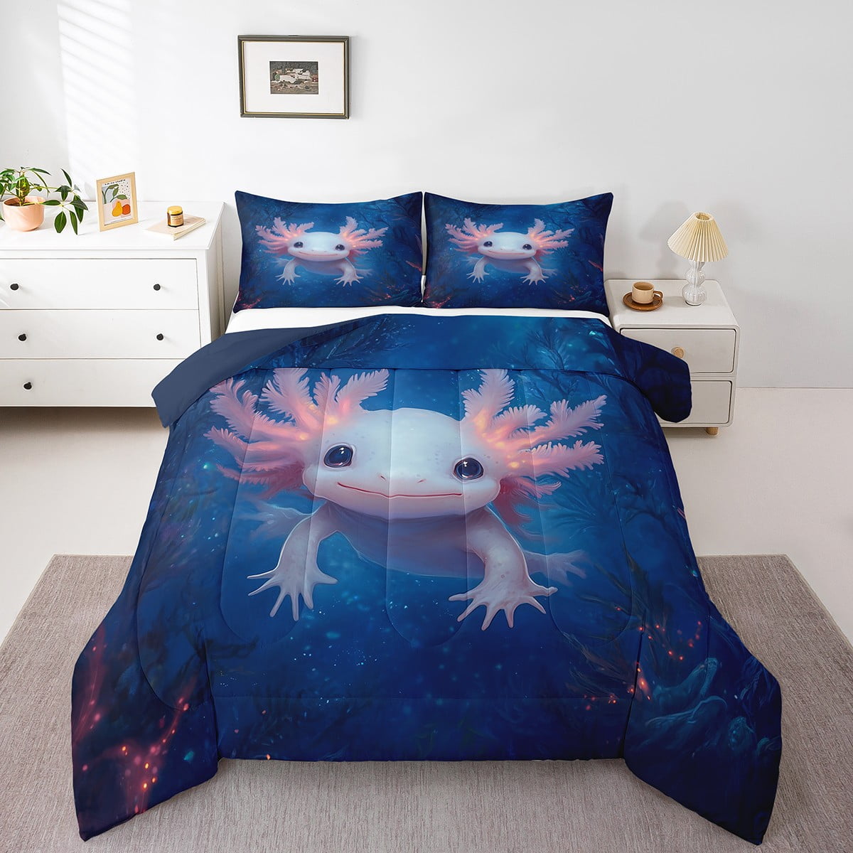 Cute Axolotl Comforter Sets King Size,Cartoon Axolotl Down Comforter ...