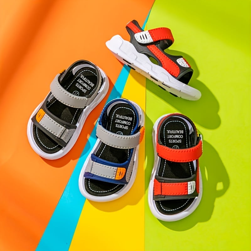 Boys Cute Cartoon Color Block Open Toe Platform Strap Sandals, Children ...