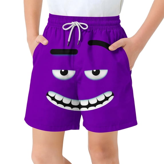 Boys' Cute Face Print Swim Trunks, Quick-Dry Elastic Waist Board Shorts ...