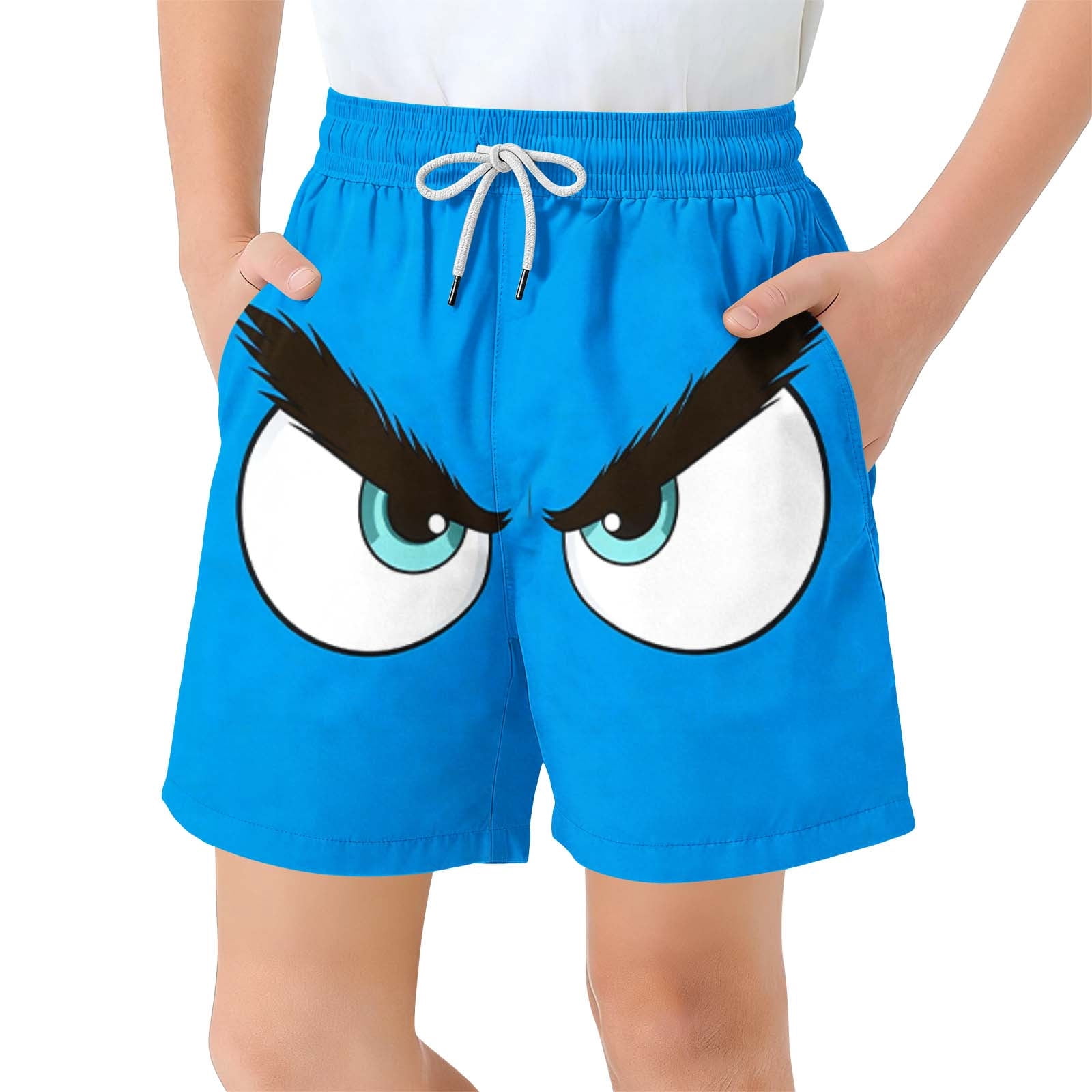 Boys' Cute Face Print Swim Trunks, Quick-Dry Elastic Waist Board Shorts ...