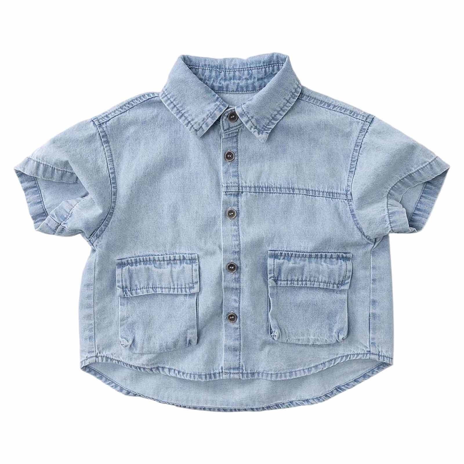 Boys Cute Shirts Denim Short Sleeve Washed Comfort Stylish Beach Top ...