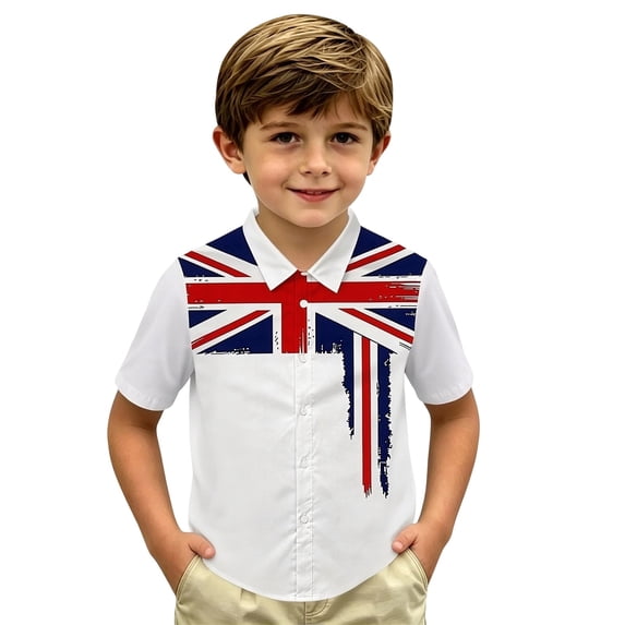 Boys Cute Shirts Uk National Day Prin Button Front Collared Crop Tops ...