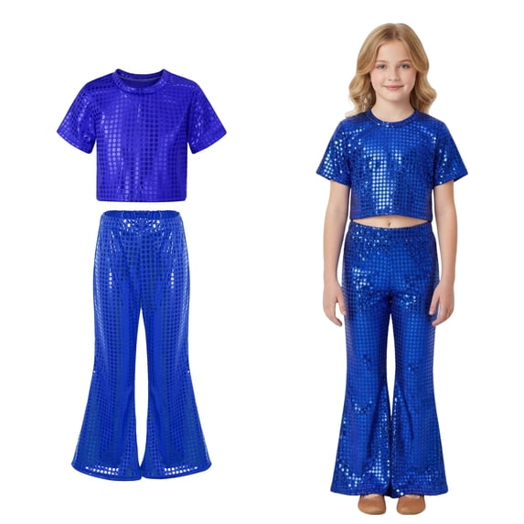 Boys Dance Sparkly Blue Dance Short Sleeve Top and Flared Pants Two ...