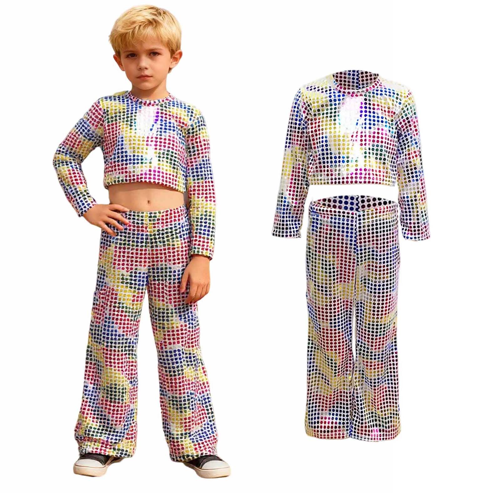 Boys Dance Sparkly Dance Long Sleeve Crop Top and Flared Pants Set ...