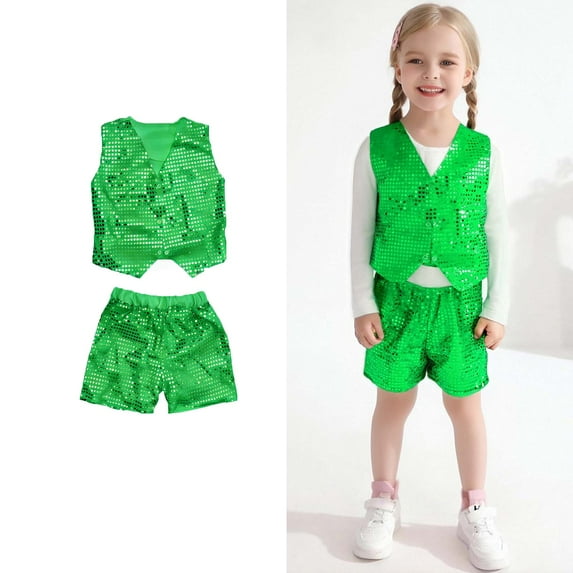 Boys Dance Costume Sparkly Green Dance Costumes Sleeveless Button Vest ...