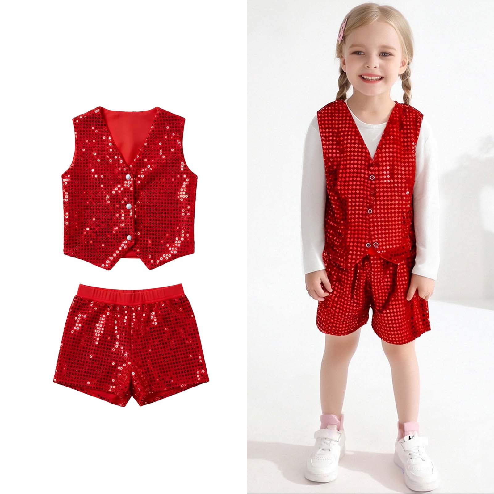 Boys Dance Sequin Red Dance Sleeveless Button Vest and Pants Outfit Set ...