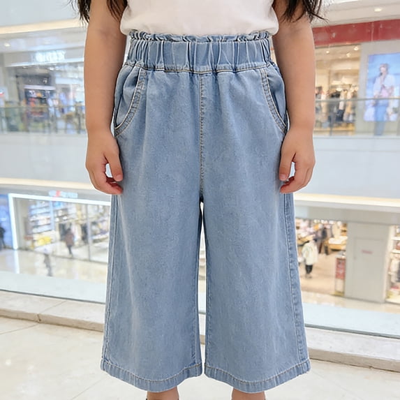 Boys Denim Capri Pants Summer Casual Loose Fit Straight Leg Trousers ...