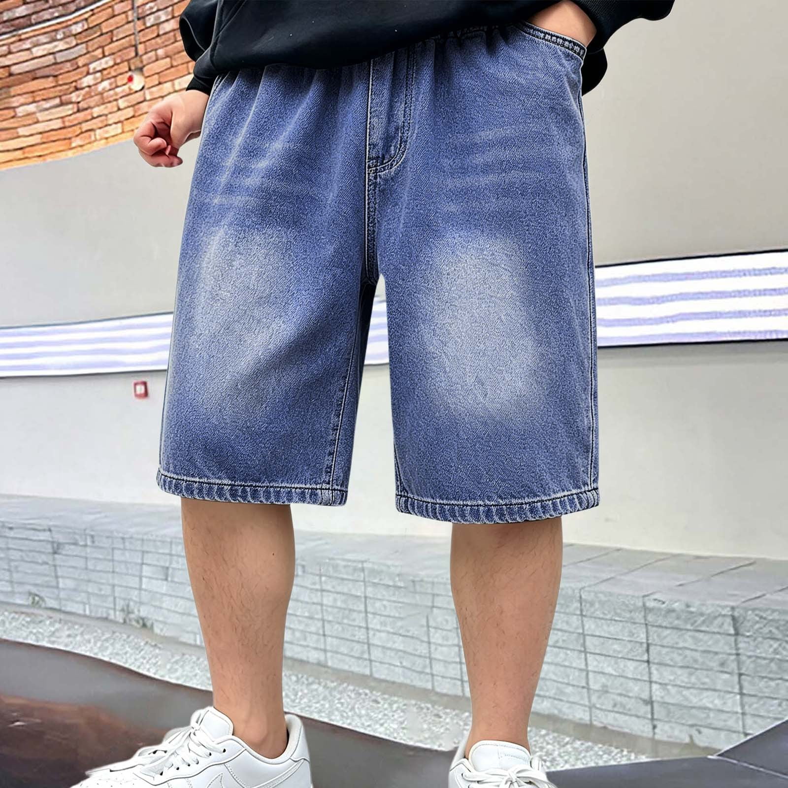 Boys Denim Shorts Baggy Elastic Waist Wide Leg Jeans Shorts Summer ...