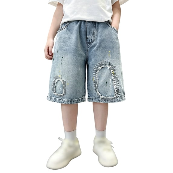Boys Denim Shorts Elastic Waist Jean Shorts with Pockets Loose Fit ...