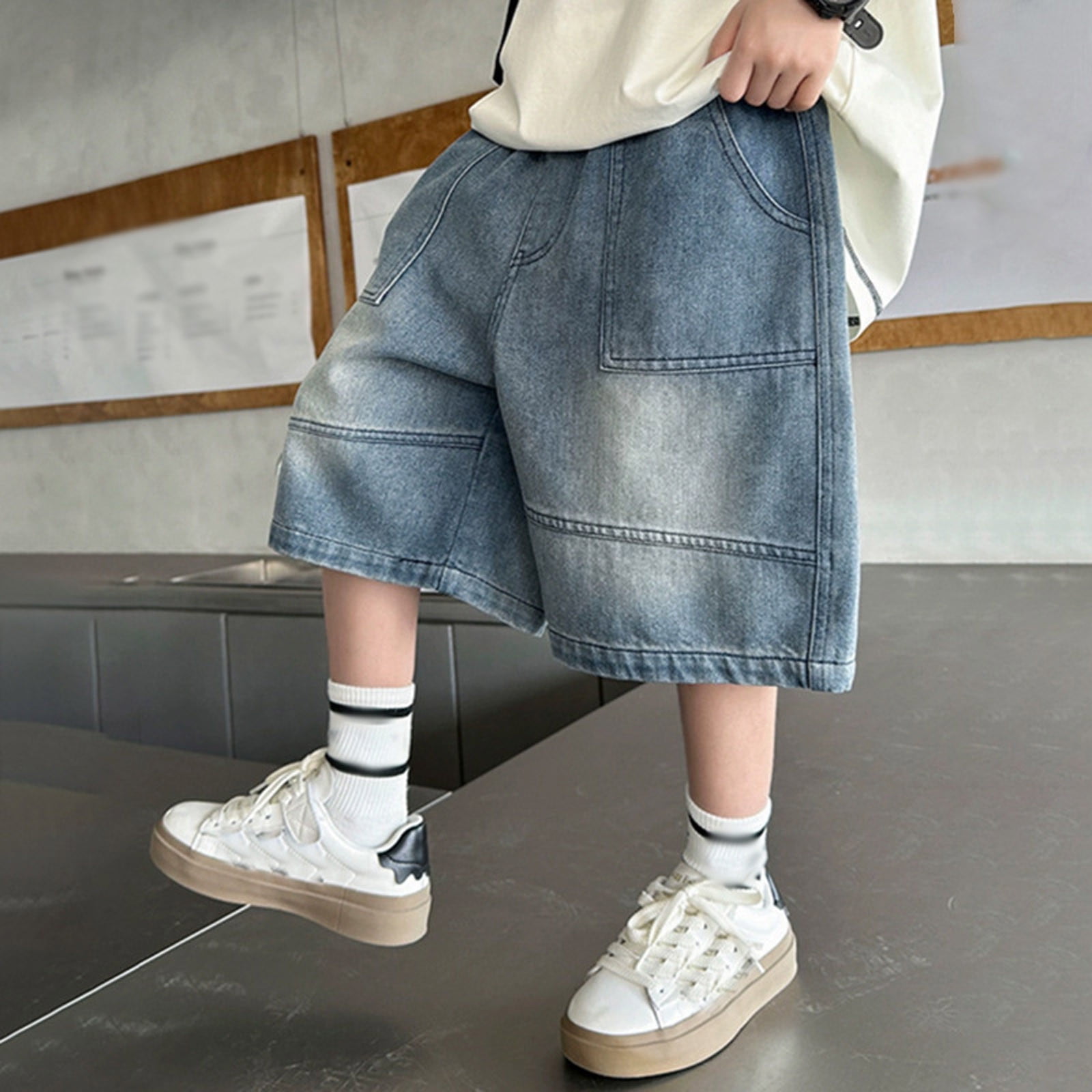 Boys Denim Shorts Relaxed Fit Baggy Cargo Jean Shorts Boys Fashion Kids ...
