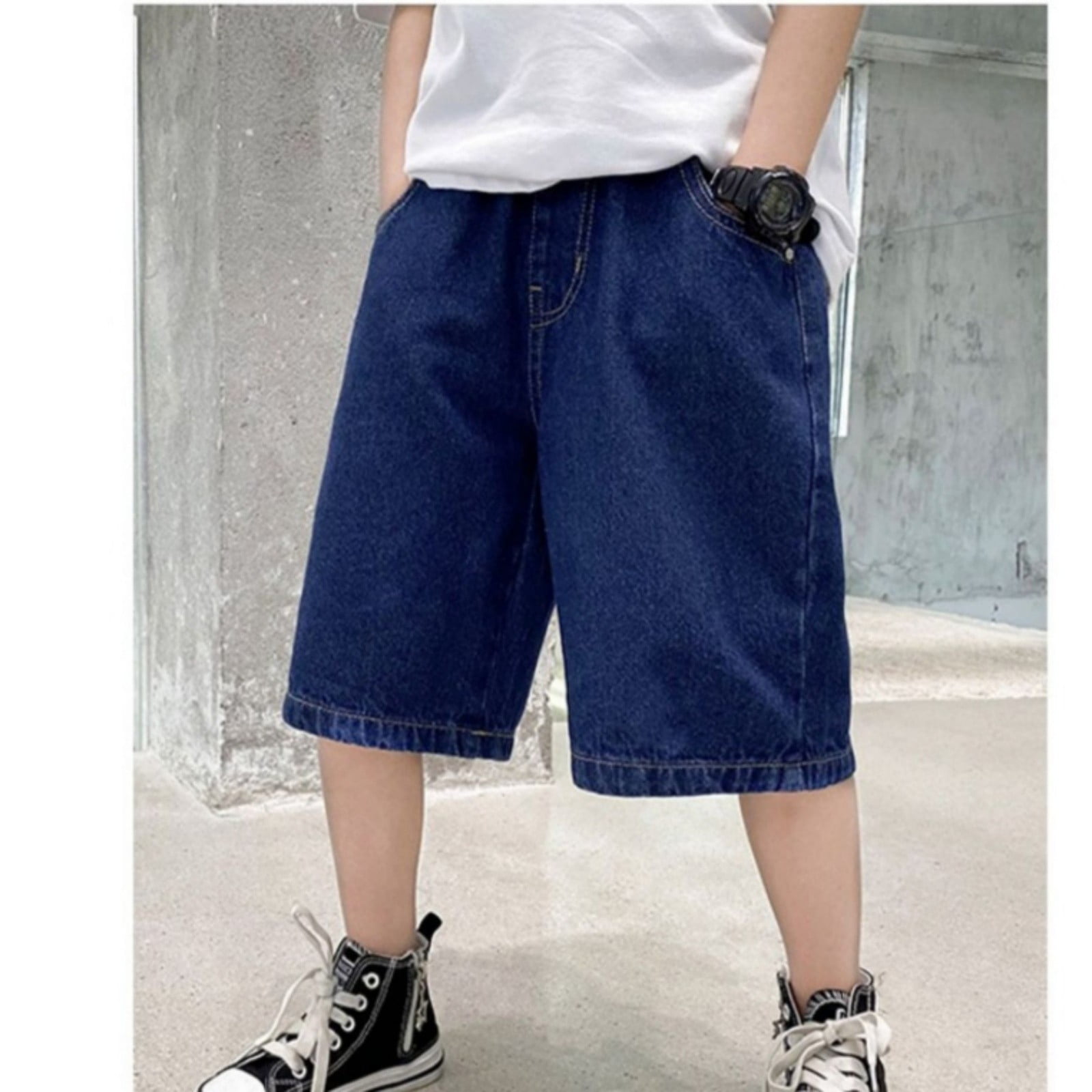Boys Denim Shorts Relaxed Fit Wide Leg Pocket Jean Shorts Boys Summer ...