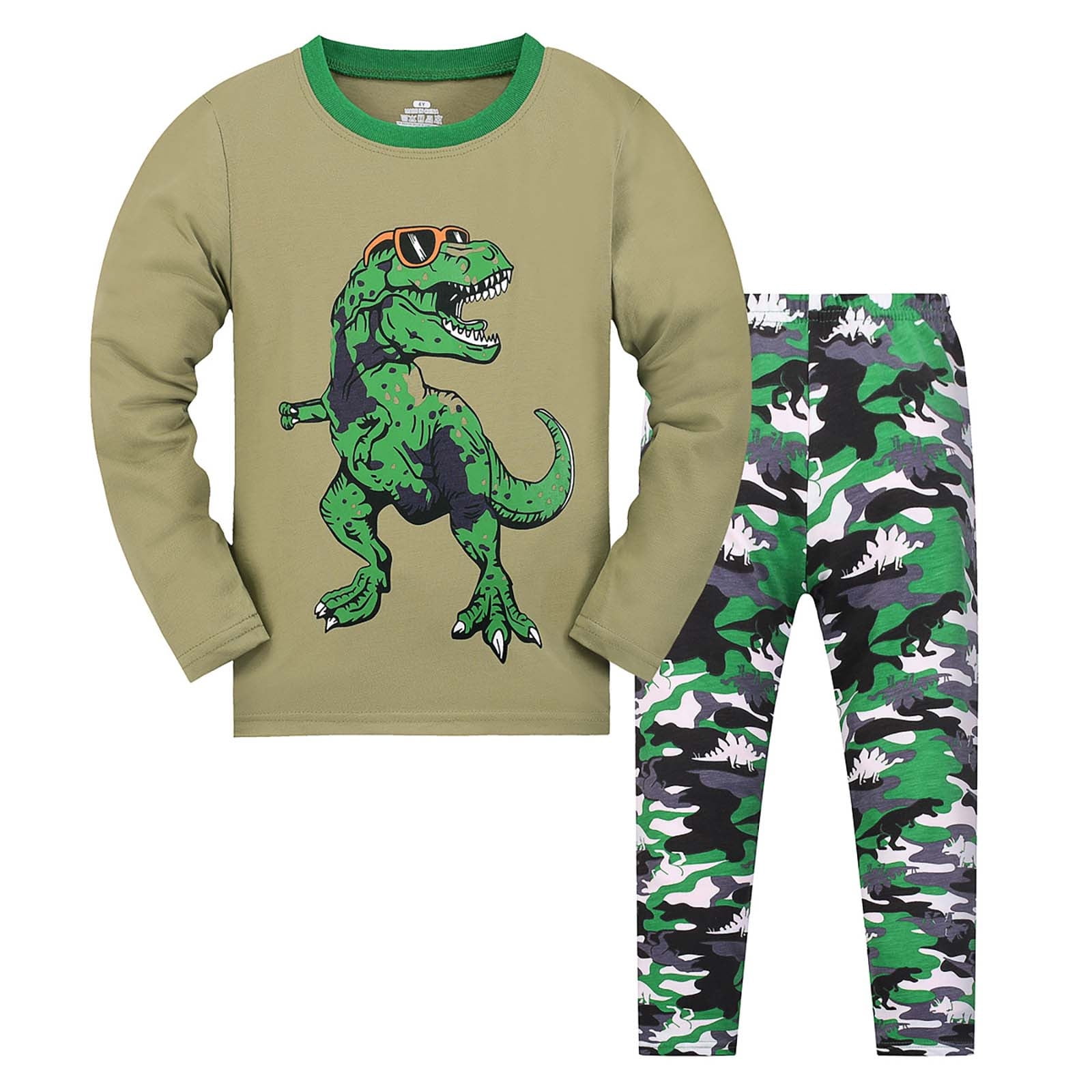Boys Dinosaur Pajamas Size 8-10 Cartoon Print Casual Long Sleeve Snug-Fit Top and Pants 2 Piece ...