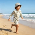 Boys Dinosaur Print Long Sleeve Flat Front UPF One Piece Swimsuit with ...