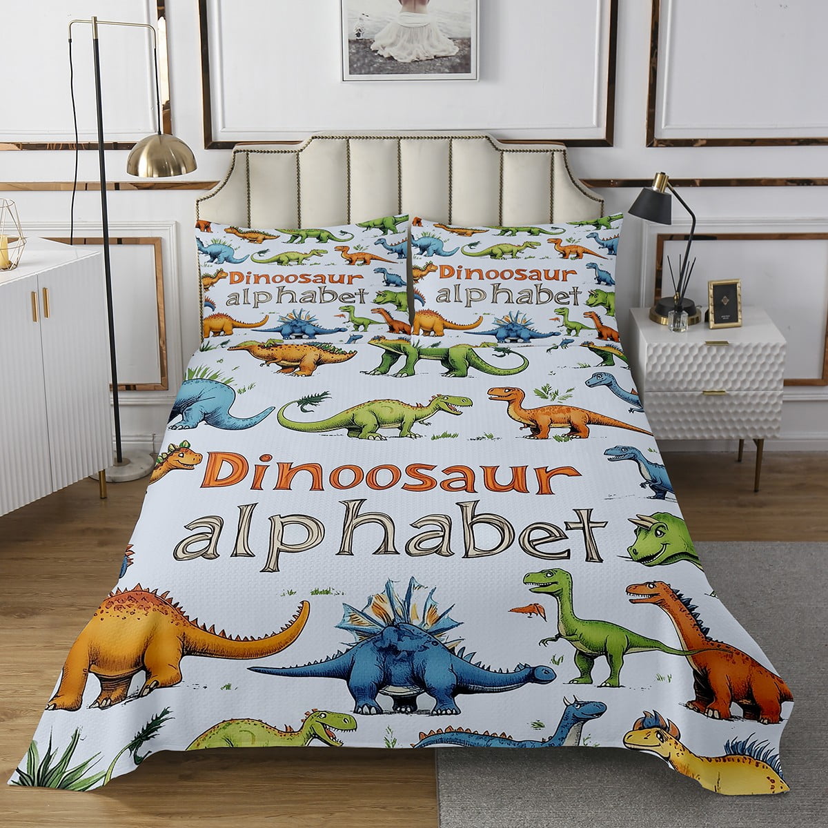 Boys Dinosaur Quilt Set Queen Size Dinosaur Print Bedspread Cartoon ...