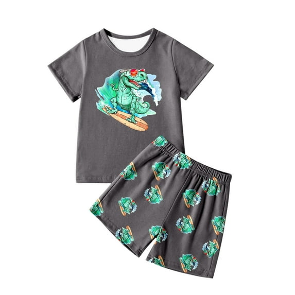 Boys' Dinosaur Surfing Print T-Shirt and Shorts Set for Summer, Sports ...