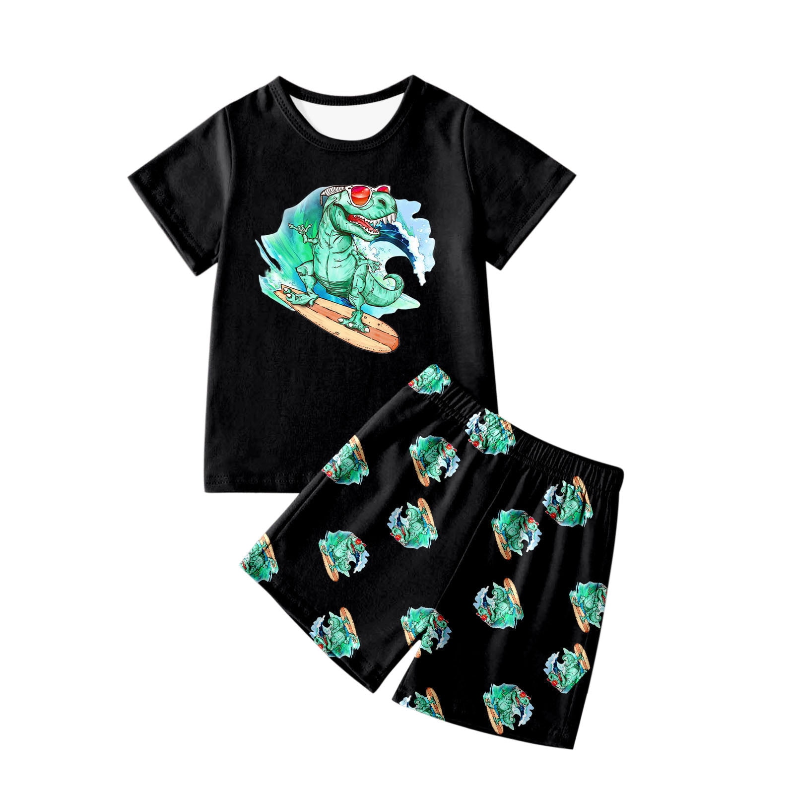 Boys' Dinosaur Surfing Print T-Shirt and Shorts Set for Summer, Sports ...
