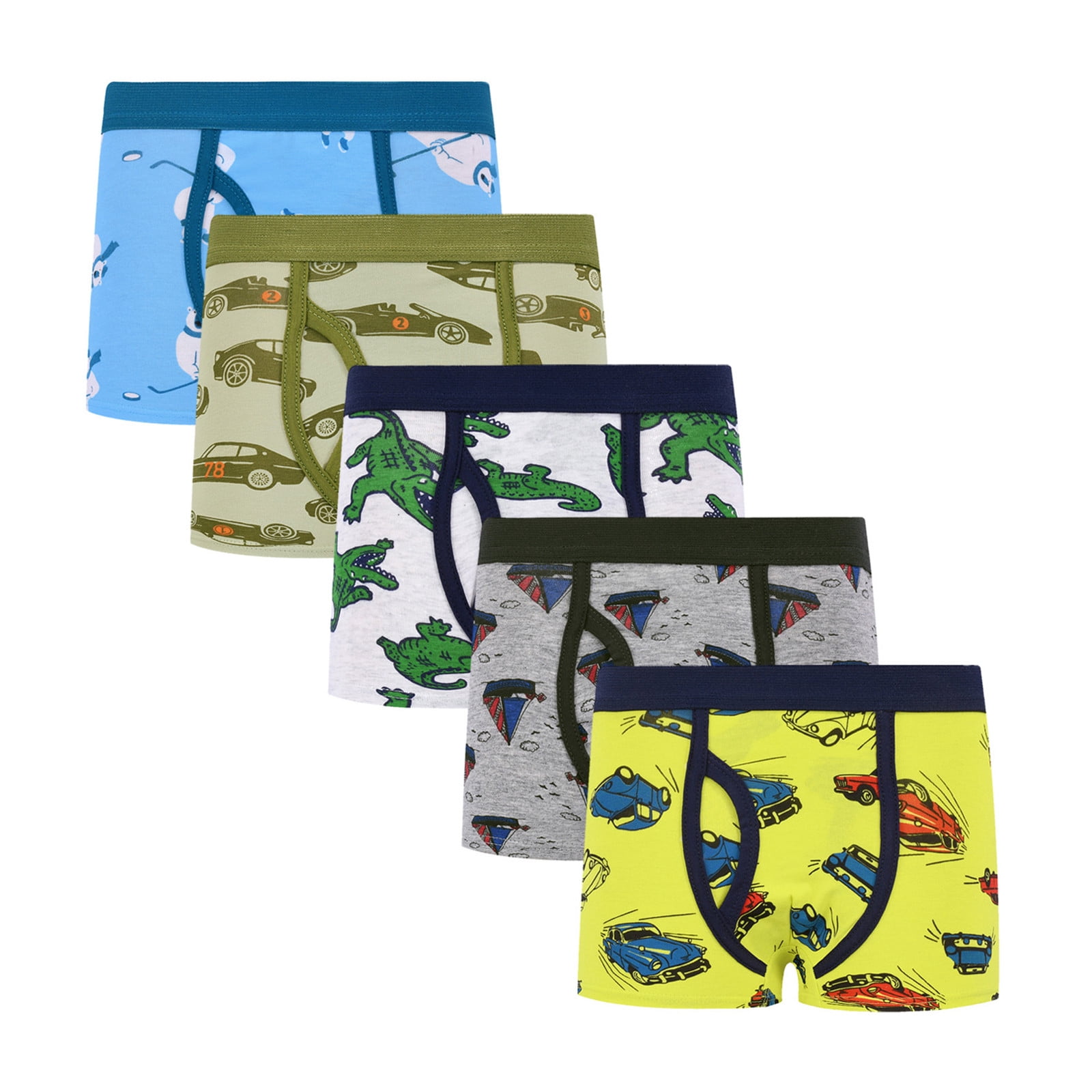 Boys Dinosaur Underwear - Pack of 5 Soft Cartoon Car Excavator Colorful ...