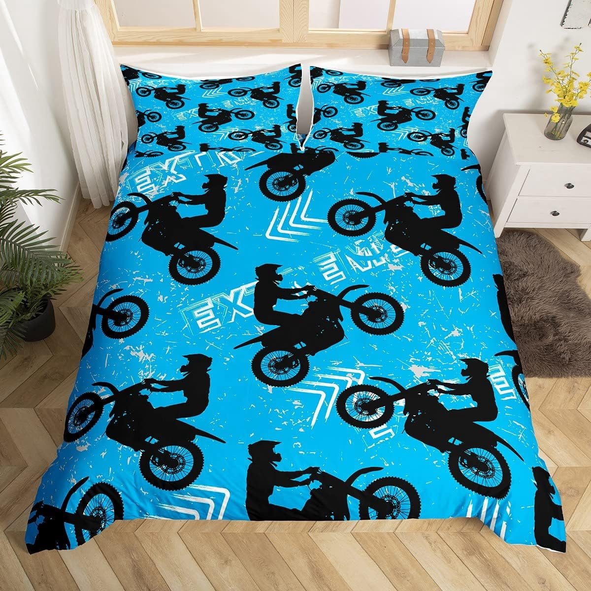 Boys Dirt Bedding Set for Speed Motocross Comforter Cover Extreme Duvet ...