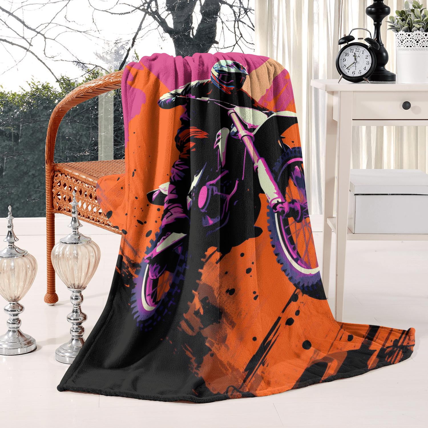 Boys Dirt Bike Blanket Modern Dirtbike Motocross Bedding Warm Blanket ...