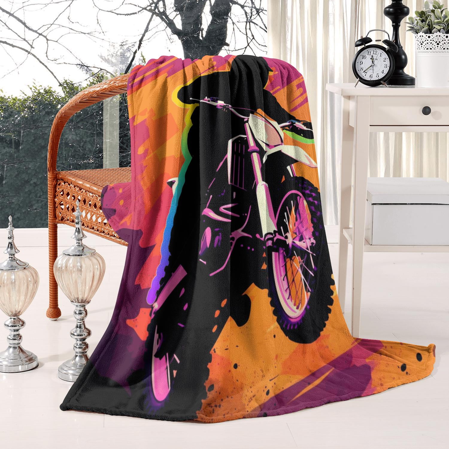 Boys Dirt Bike Blanket Modern Dirtbike Motocross Bedding Warm Blanket, Motocross Racer Throw ...