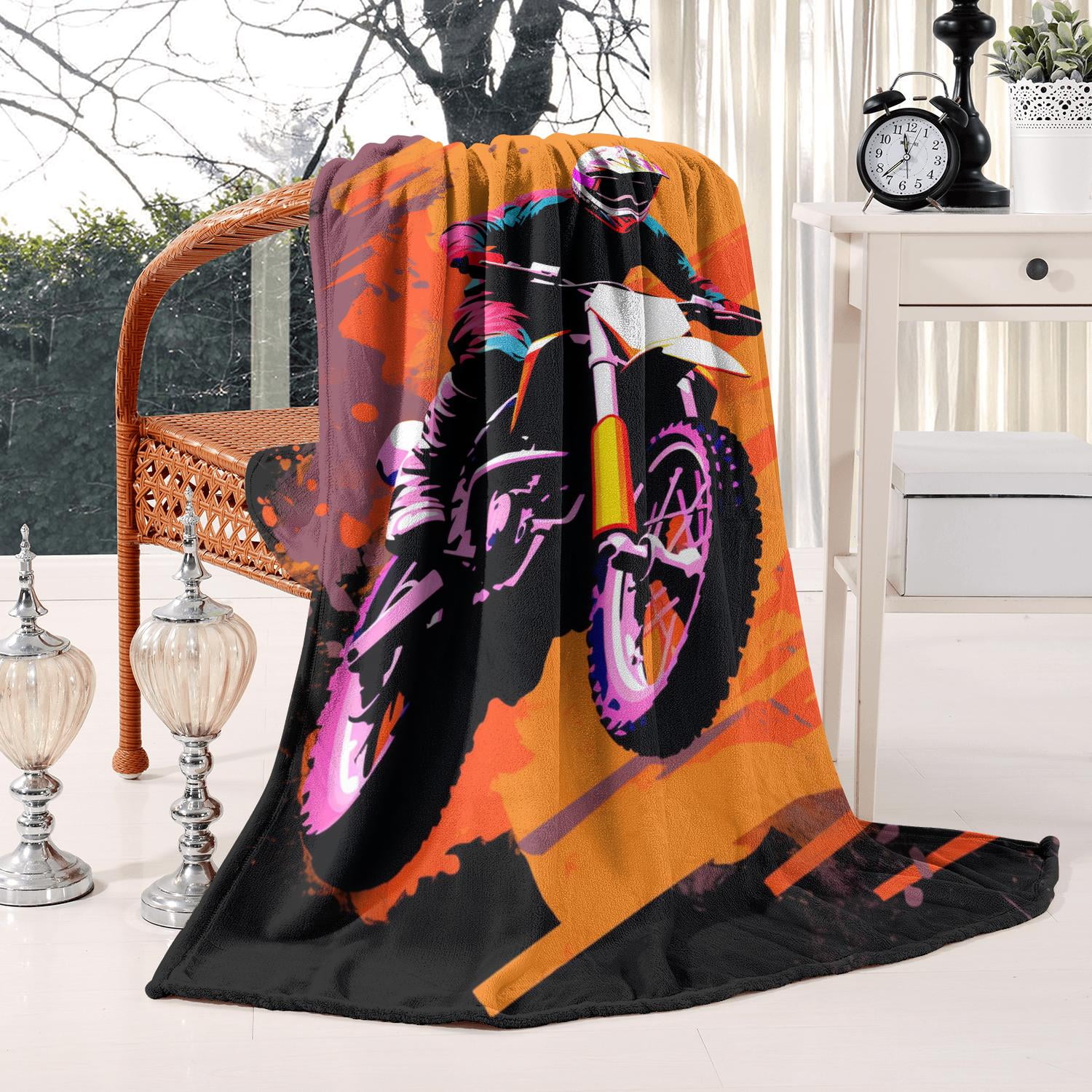 Boys Dirt Bike Blanket Modern Dirtbike Motocross Bedding Warm Blanket ...