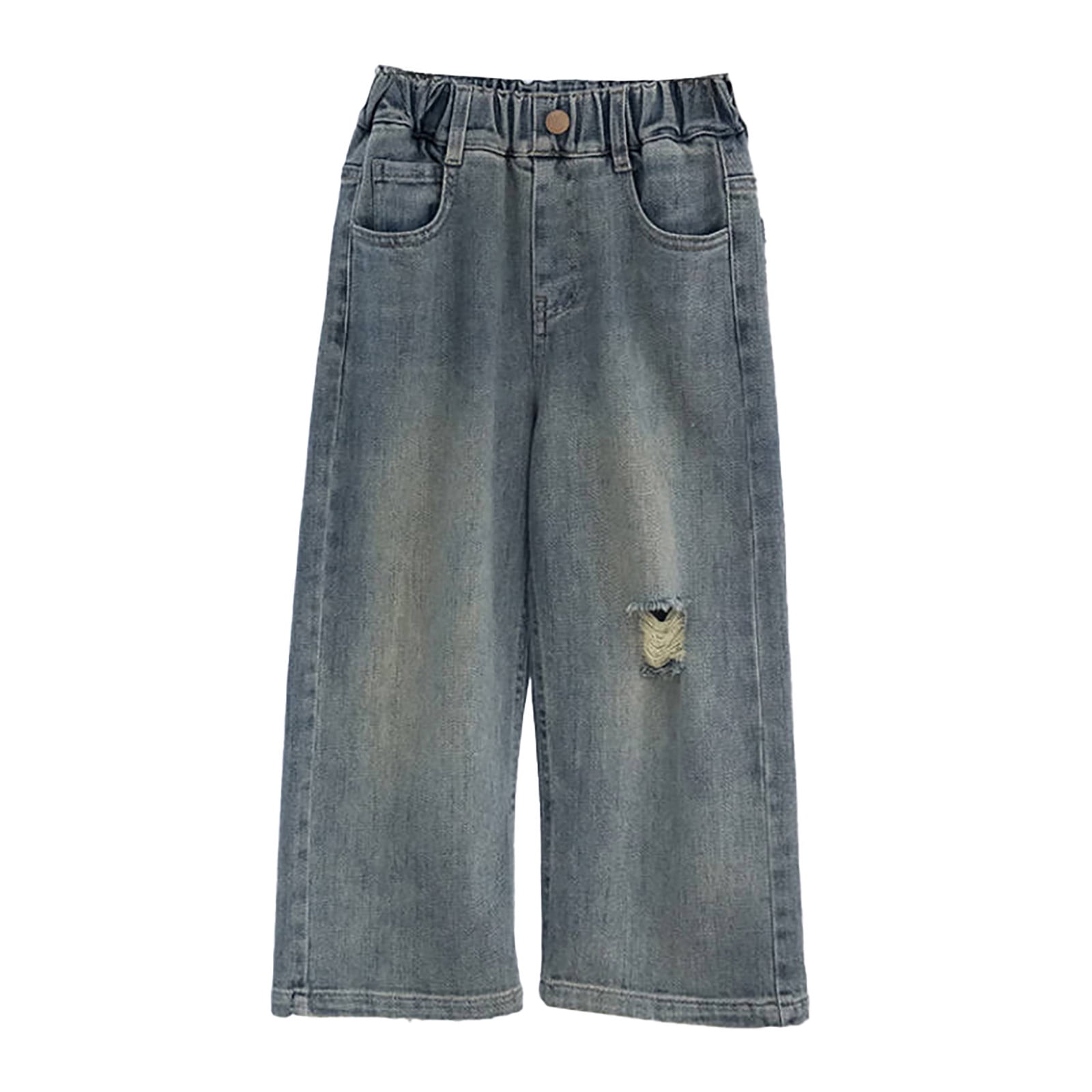 Boys Distressed Denim Pants Straight Leg Loose Fit Wide Retro Style ...