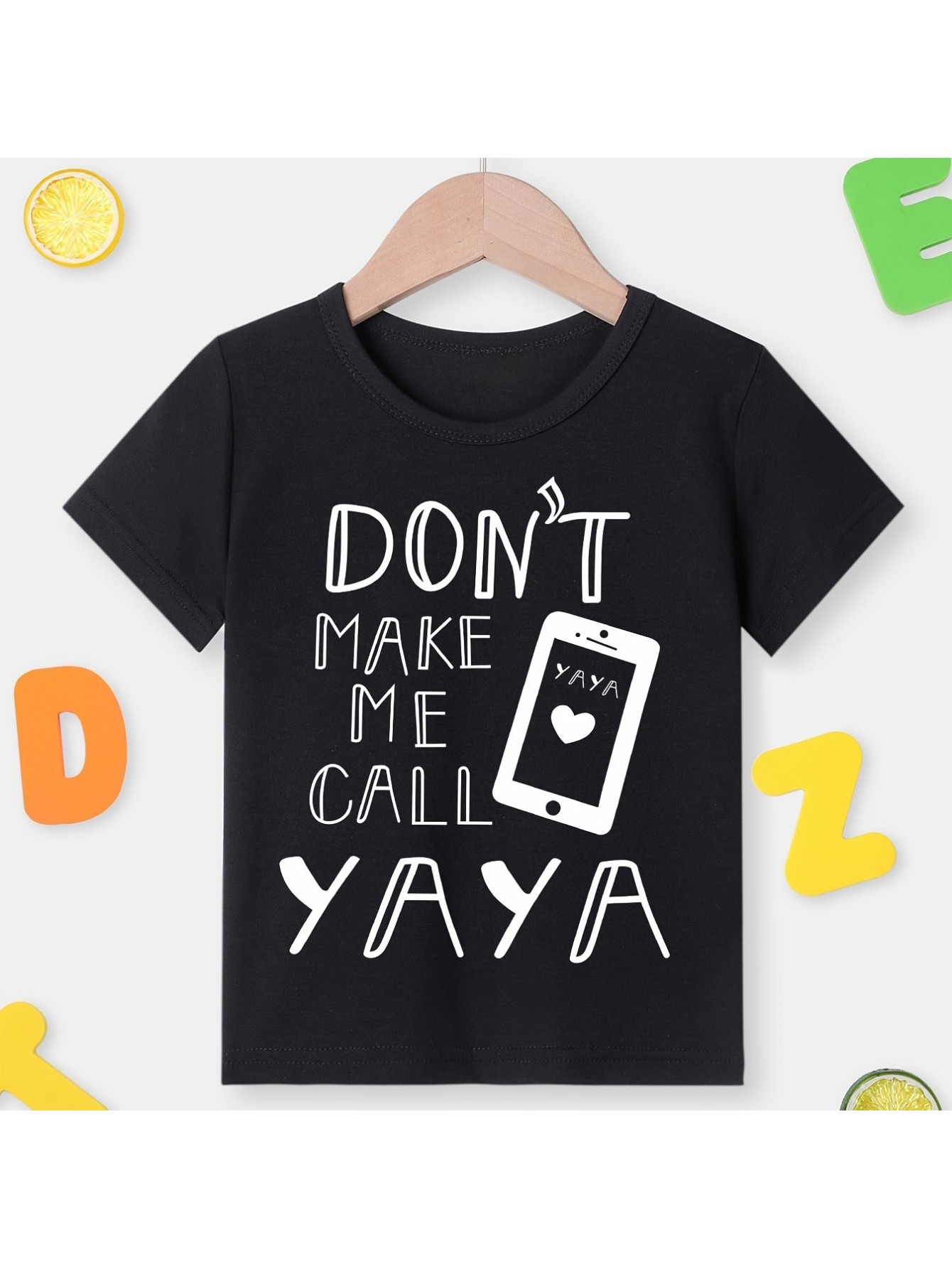 Boys' "Don't Make Me Call YaYa" Graphic Cotton T-Shirt - Black Casual ...