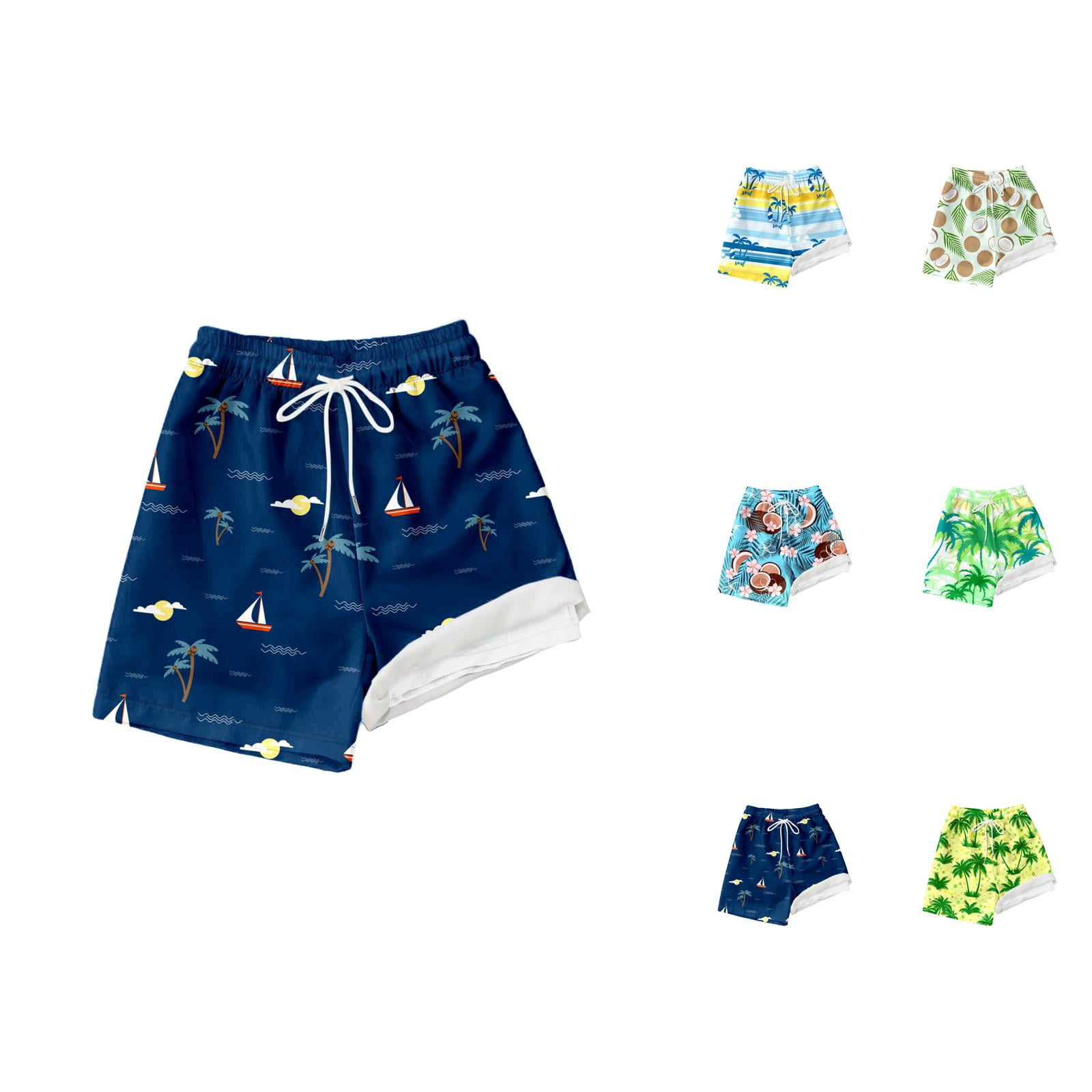Boys Double Layer Swim Trunks with Compression Liner Tropical Hawaiian ...