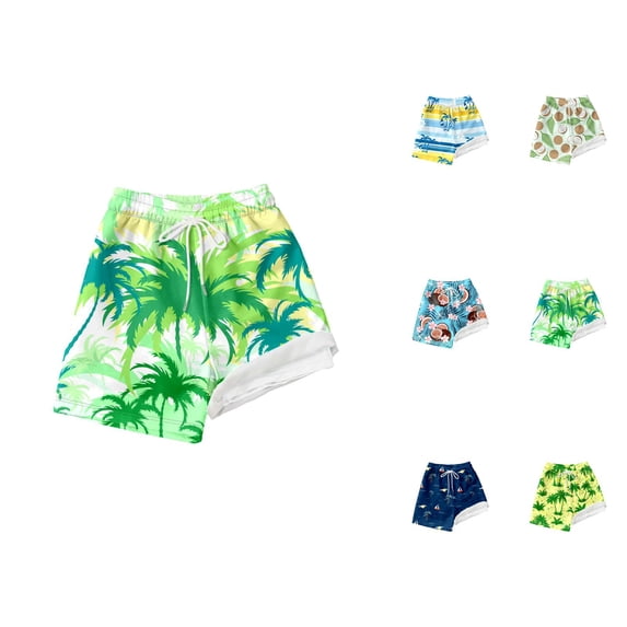 Boys Double Layer Swim Trunks with Compression Liner Tropical Hawaiian ...