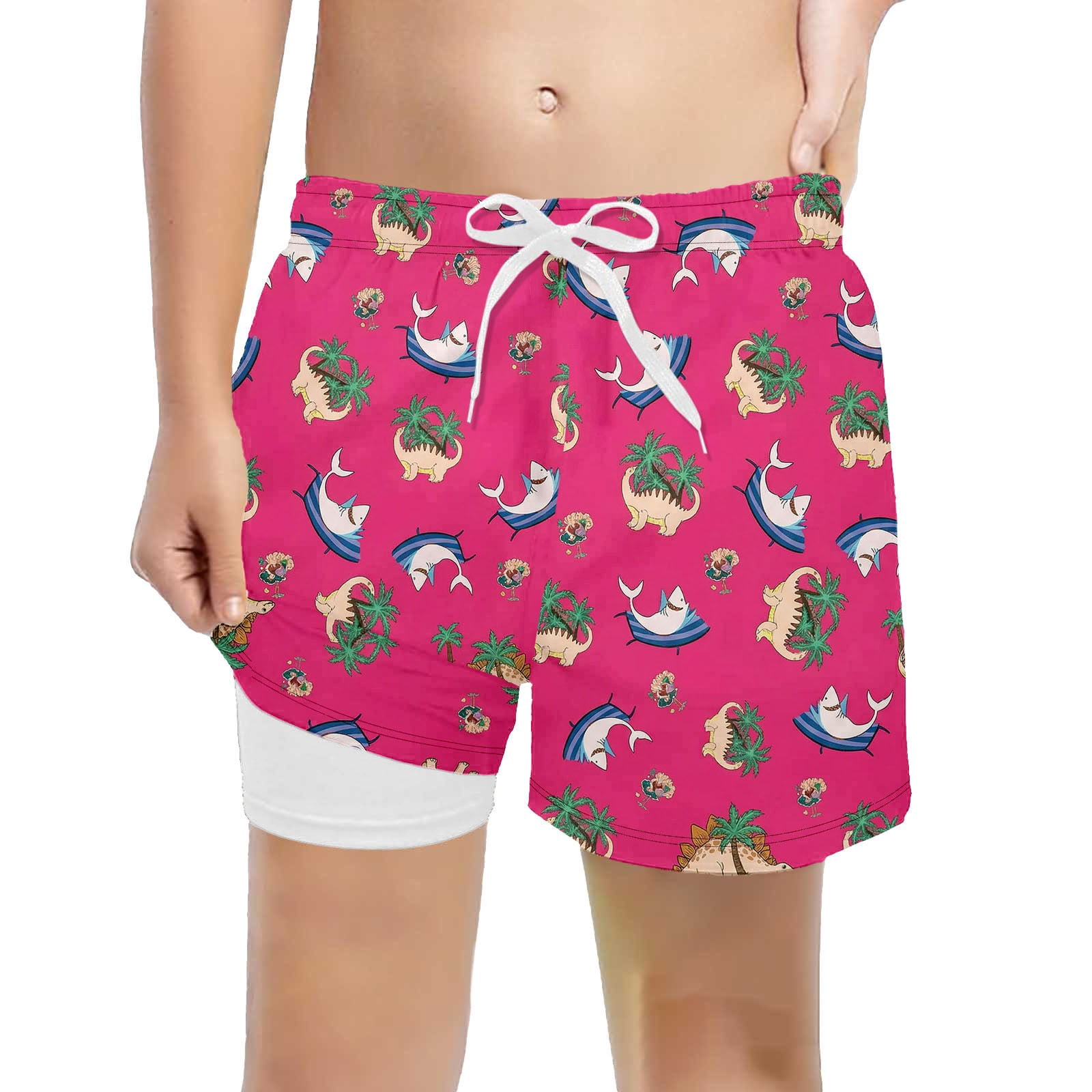 Boys Double Layer Swim Trunks with Prints Swim Shorts for Beach Pool ...