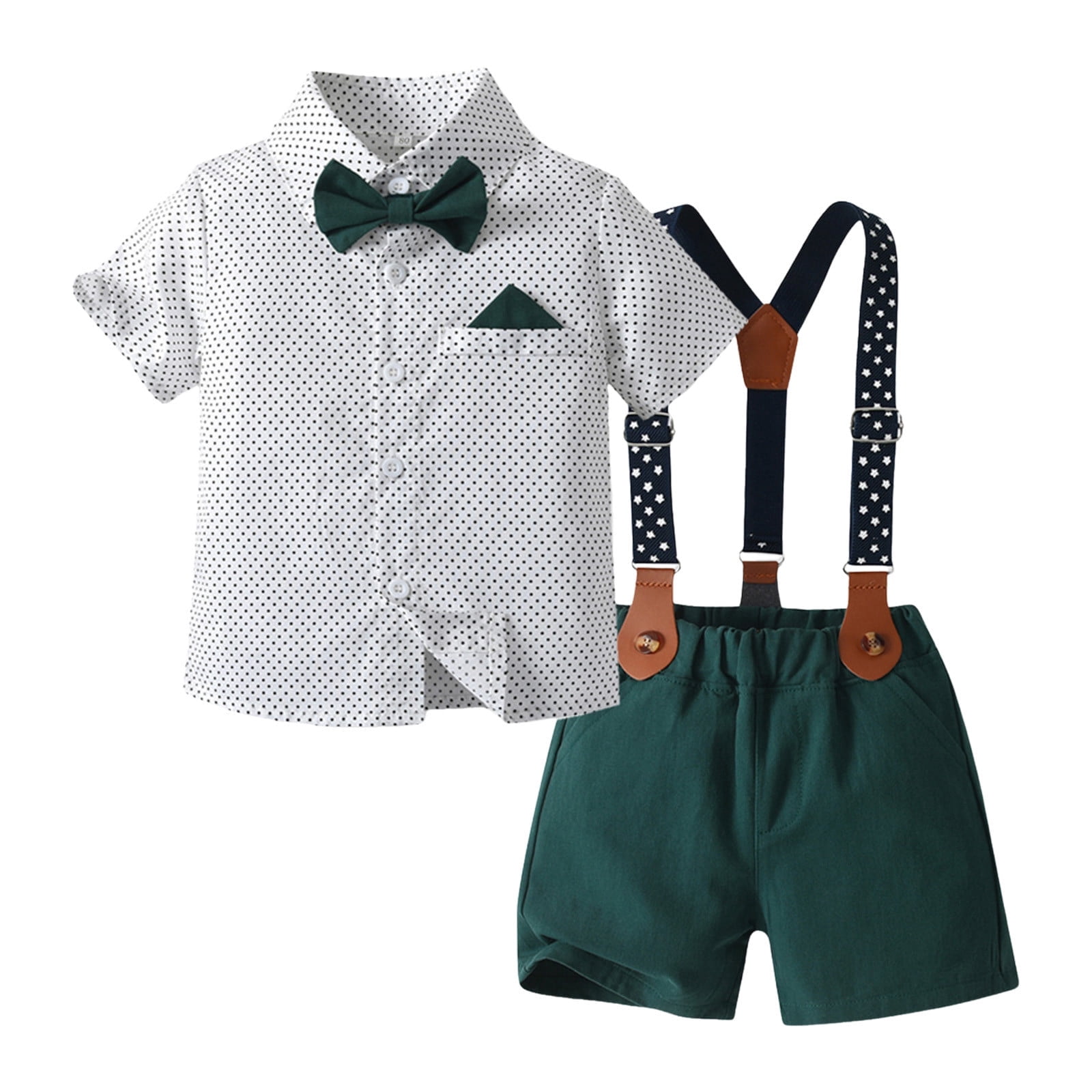 Boys Dress Clothes Dress Shirt + Suspender Pants + Bowtie 3 Pieces ...