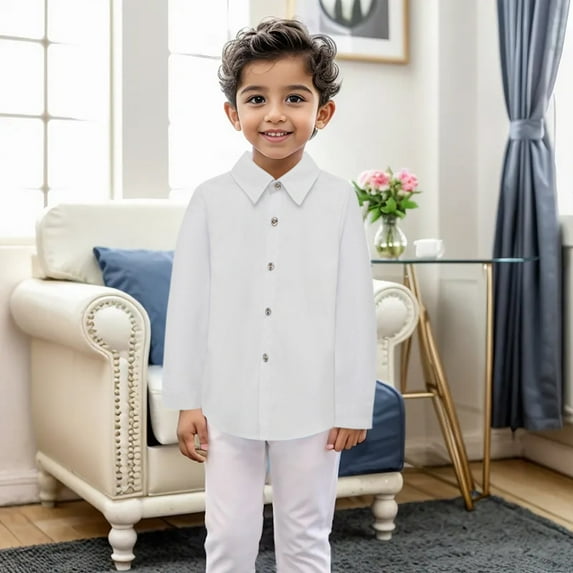 Boys Dress Shirt Toddler White Long Sleeve Shirt Boys Button Down Shirt ...