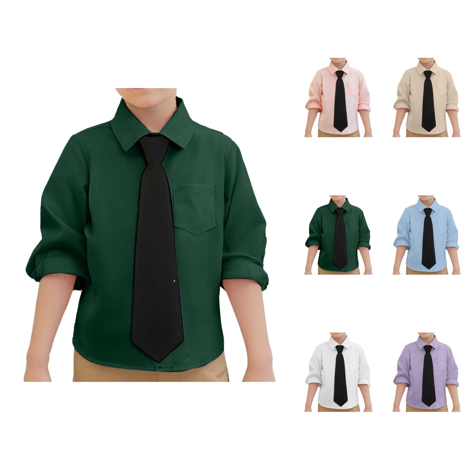 Boys Dress Shirt with Tie Spring Fall Long Sleeve Button Down Collared ...