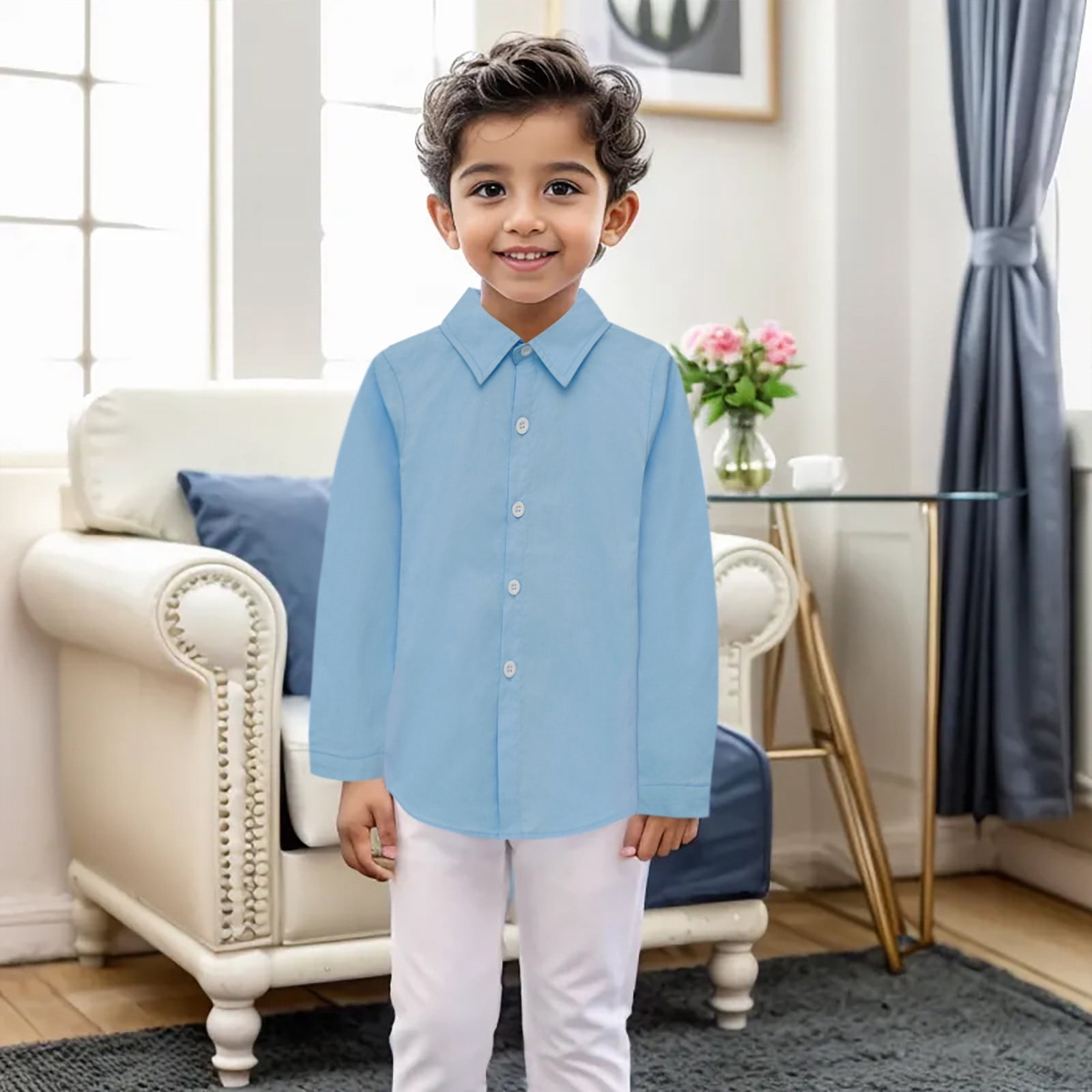 Boys Dress Shirts Kids Blue Uniform Shirts for Boys Girls Button Down ...