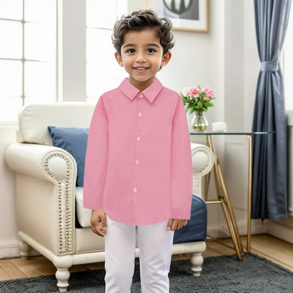Boys Dress Shirts Kids Pink Long Sleeve Shirts for Boys Button Up Shirt ...