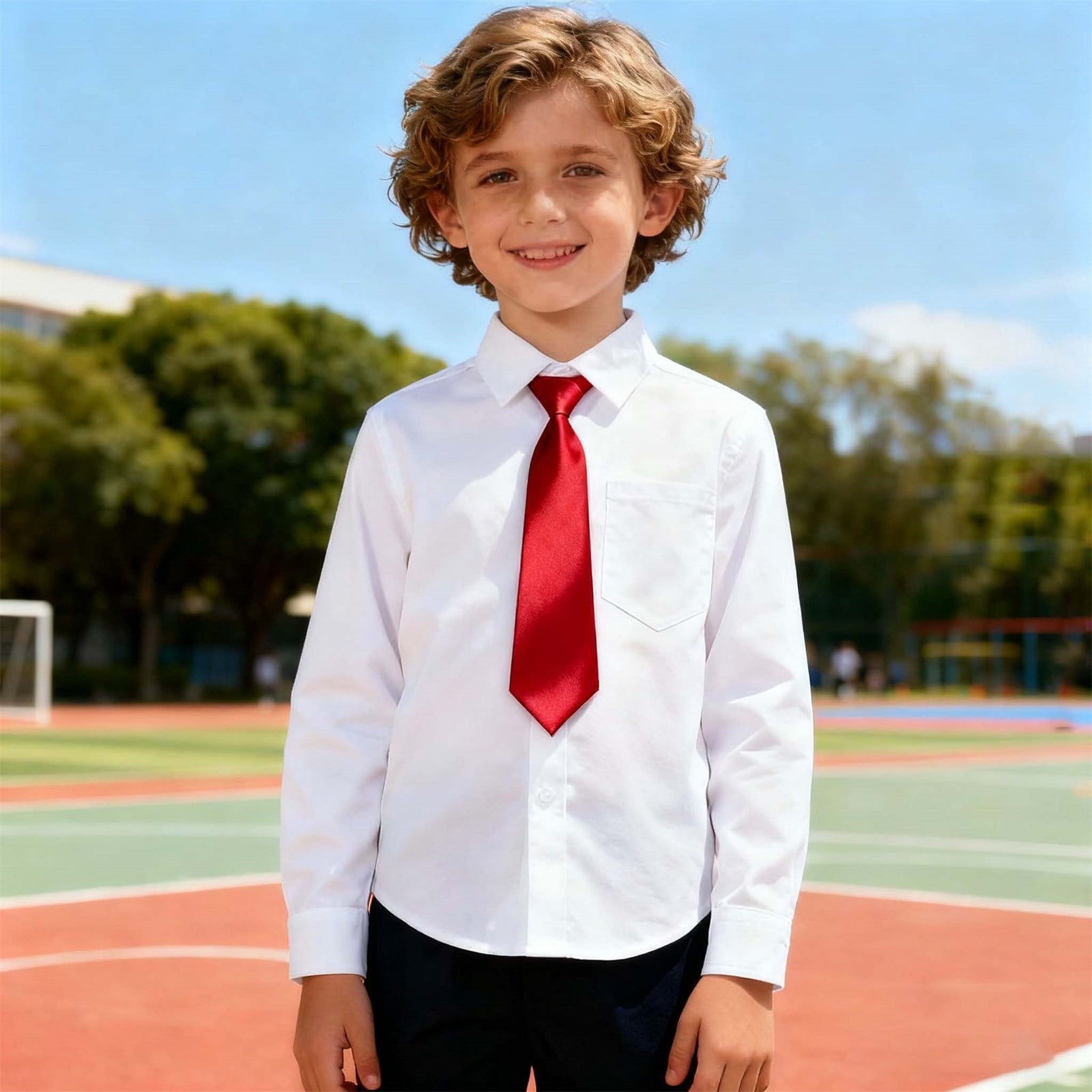 Boys Dress Shirts Long Sleeve Button Down Uniform Shirt with Tie Color ...