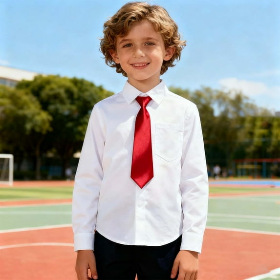 Boys Dress Shirts Long Sleeve Button Down Uniform Shirt with Tie Color ...